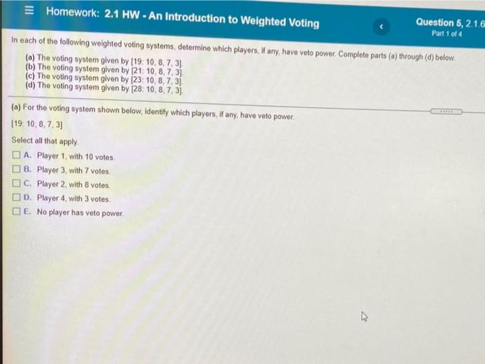 Solved E Homework: 2.1 HW - An Introduction to Weighted | Chegg.com