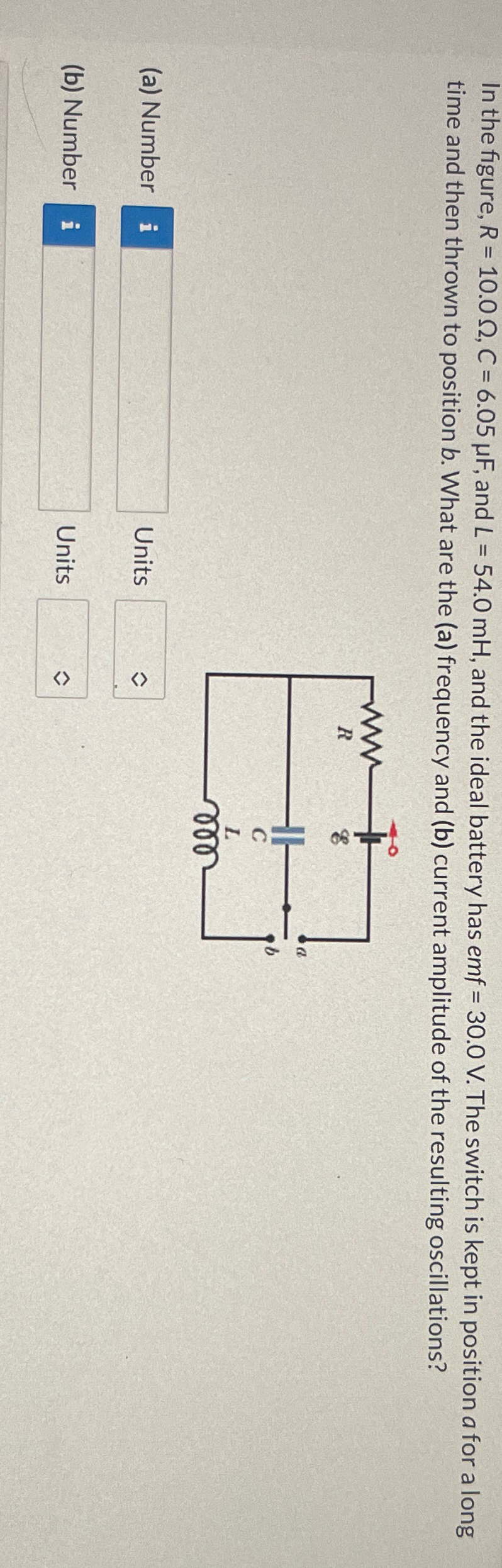 Solved In the figure, R=10.0Ω,C=6.05μF, ﻿and L=54.0mH, ﻿and | Chegg.com