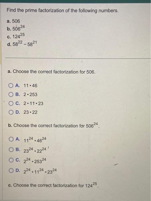 Solved Find the prime factorization of the following | Chegg.com
