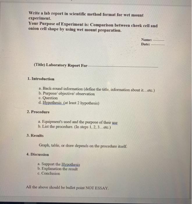 Solved Write a lab report in scientific method format for | Chegg.com