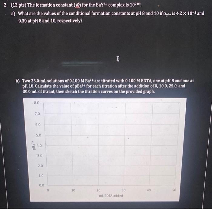 Solved (12 pts) The formation constant (KA˚) for the BaY2- | Chegg.com