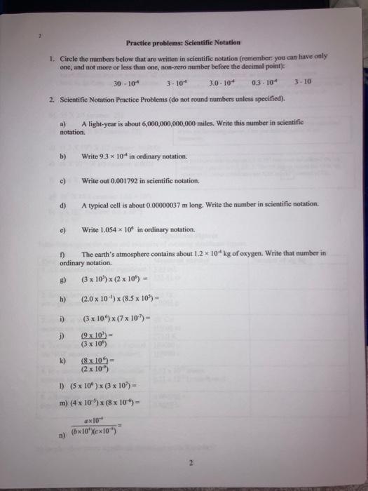 Solved Practice problems: Scientific Notation 1. Circle the | Chegg.com