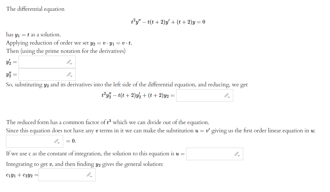 Solved The differential equationt2y''-t(t+2)y'+(t+2)y=0has | Chegg.com