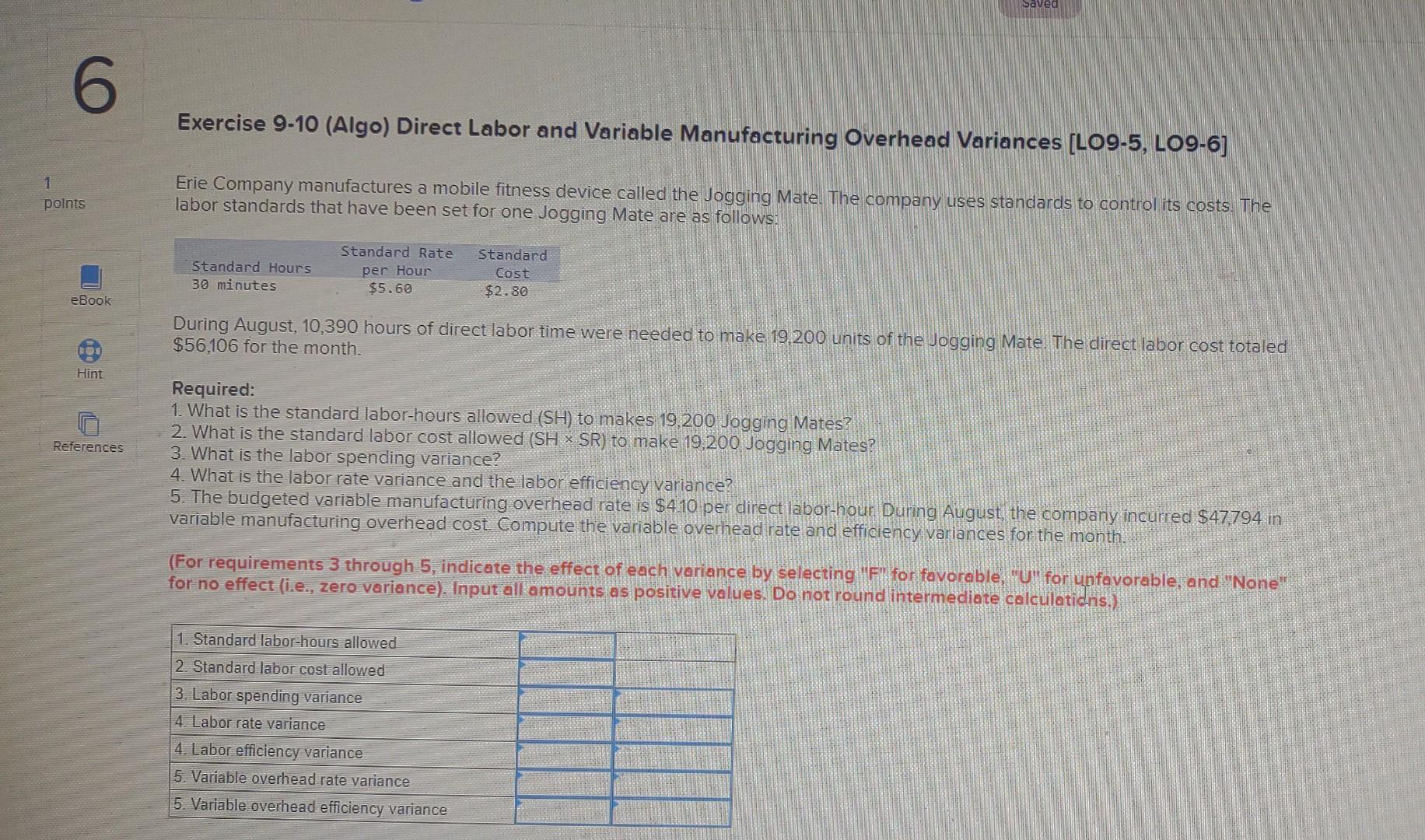 Solved Exercise 9-10 (Algo) Direct Labor and Variable | Chegg.com