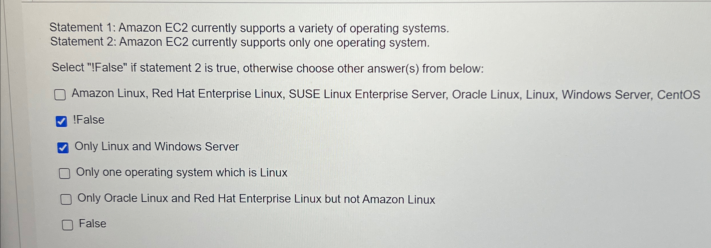 Solved Statement 1: Amazon EC2 ﻿currently supports a variety | Chegg.com