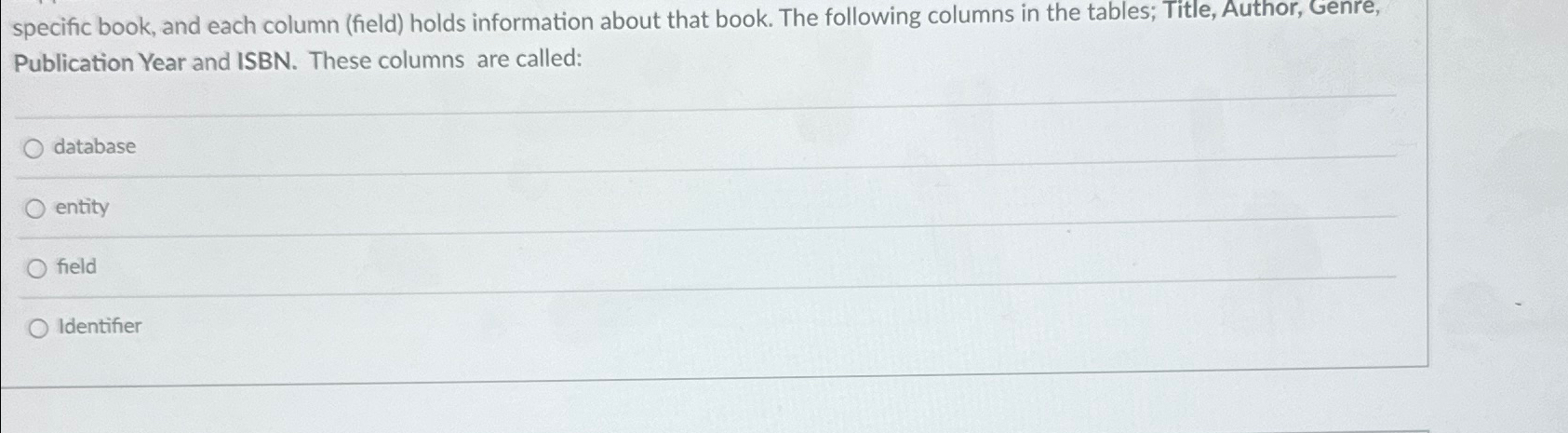 Solved specific book, and each column (field) ﻿holds | Chegg.com