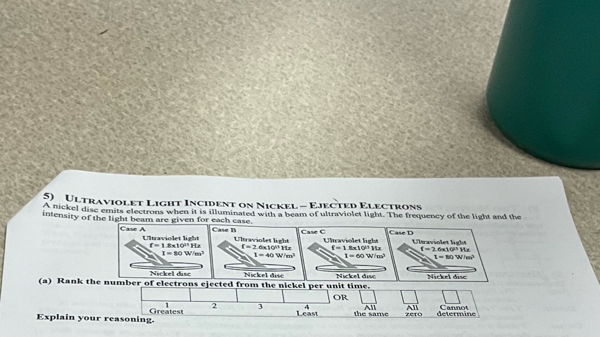 Solved ULTRAVIOLET LIGHT INCIDENT ON NICKEL-EJECTED | Chegg.com