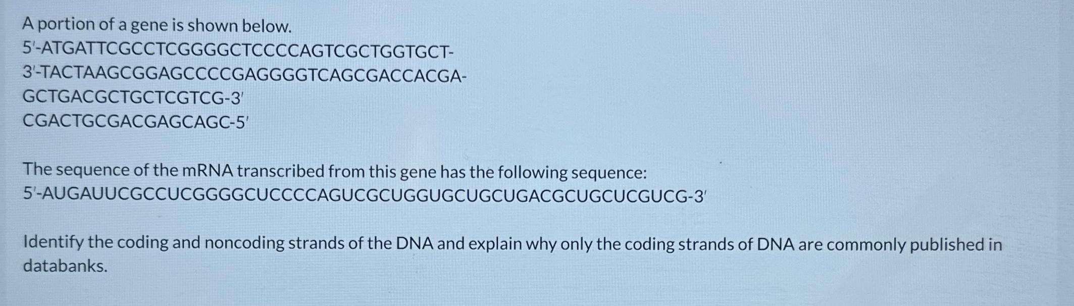 Solved A portion of a gene is shown | Chegg.com