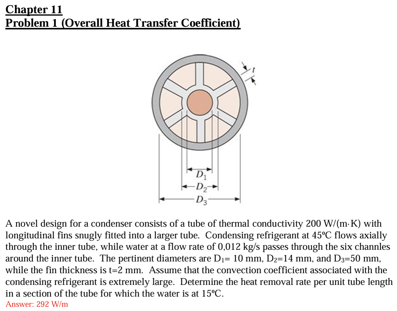 Solved Chapter 11Problem 1 (Overall Heat Transfer | Chegg.com