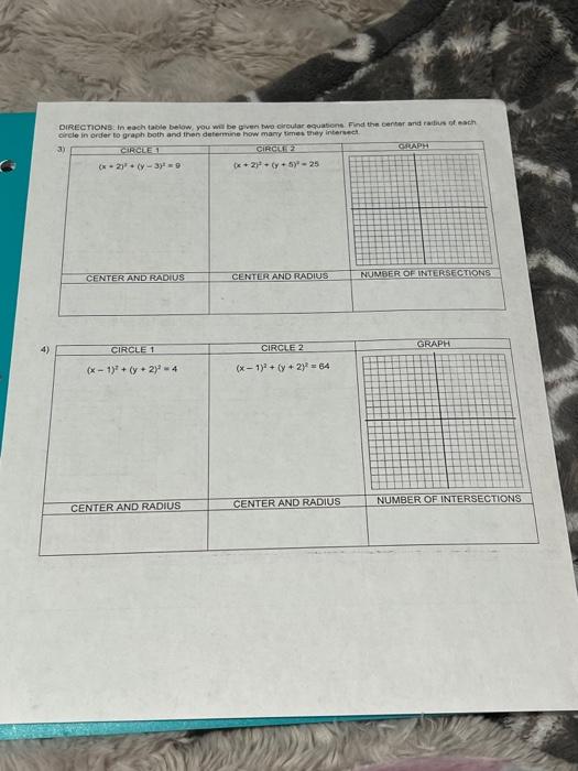Solved DIRECTIONS: In each table below, you will be given | Chegg.com