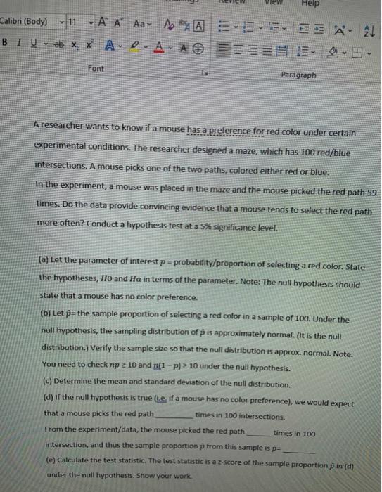 Solved Help Calibri (Body) 11 - A A Aa A A A 5. ES À A1 BI U | Chegg.com