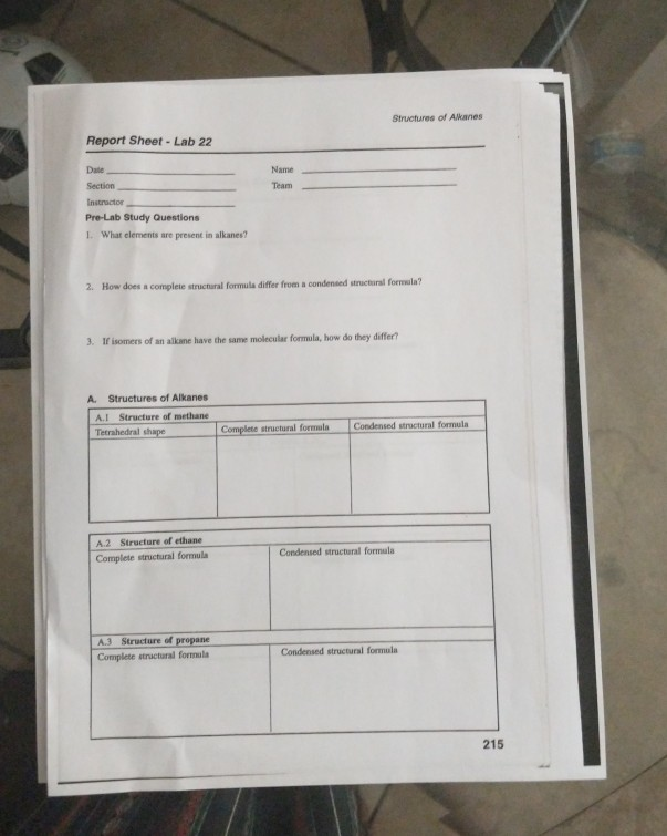 Solved Structures of Alkanes Report Sheet - Lab 22 Name Team | Chegg.com