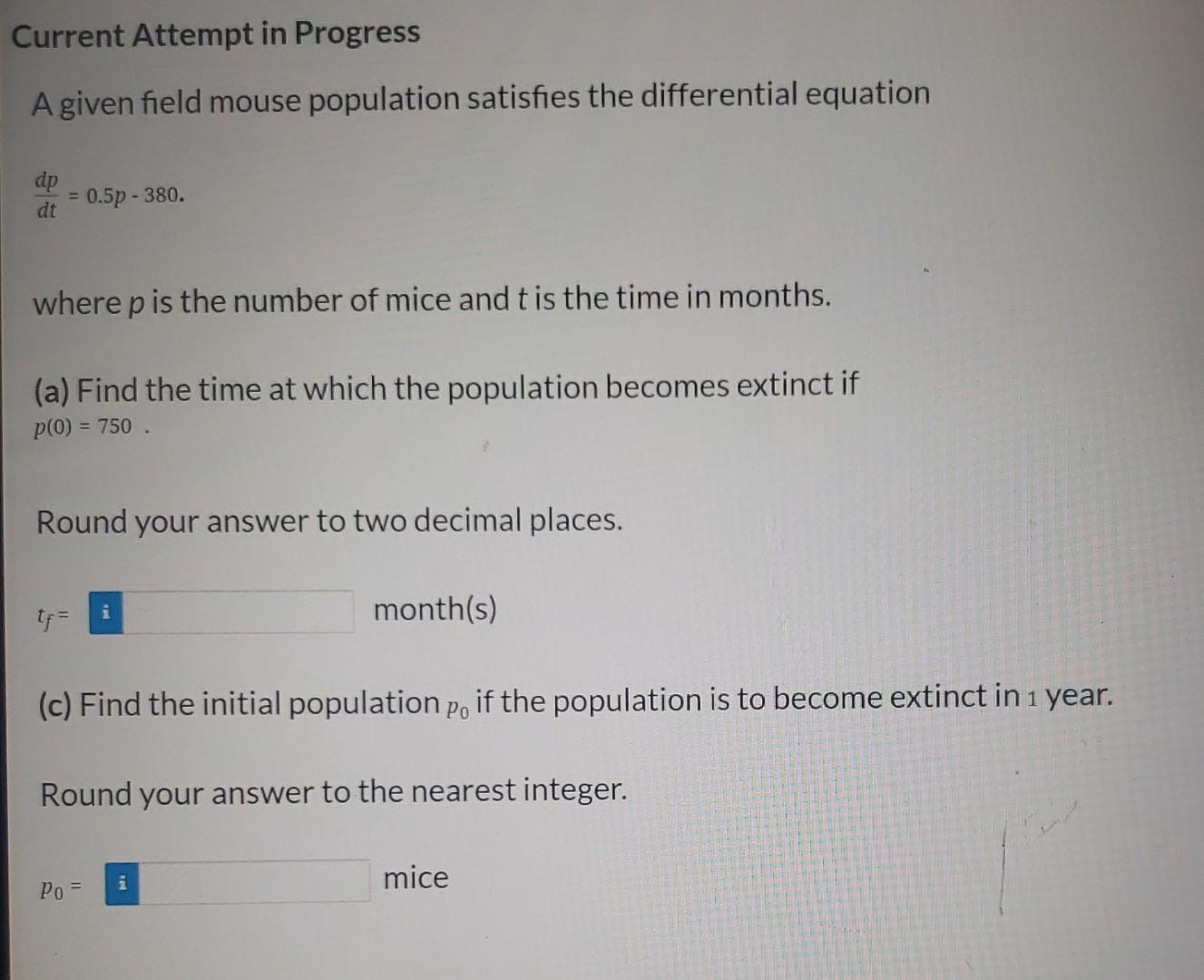 Solved Current Attempt in Progress A given field mouse | Chegg.com