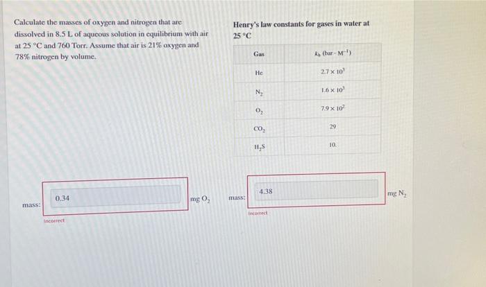 Solved Calculate the masses of oxygen and nitrogen that are | Chegg.com