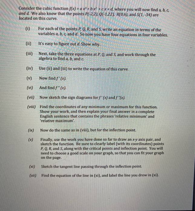 Solved Consider the cubic function f(x) = a x3 + bx? Cx+d, | Chegg.com