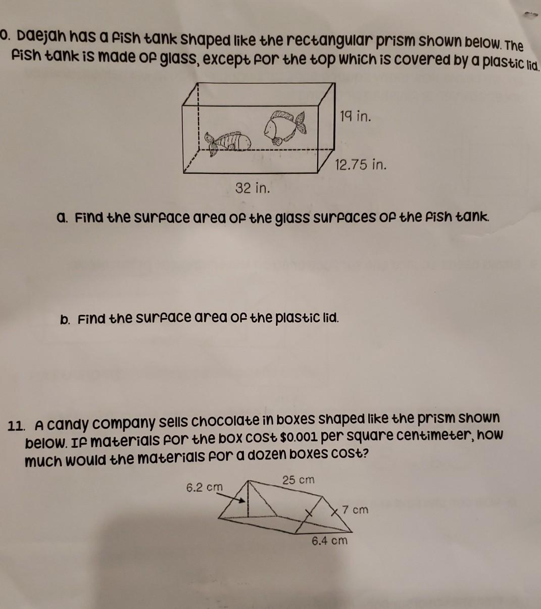 Solved 0. Daejan has a fish tank shaped like the rectangular | Chegg.com