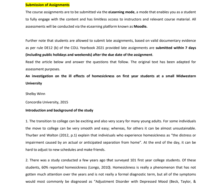 Submission of Assignments The course assignments are | Chegg.com