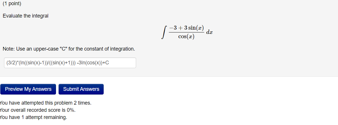 Solved (1 ﻿point)Evaluate the | Chegg.com