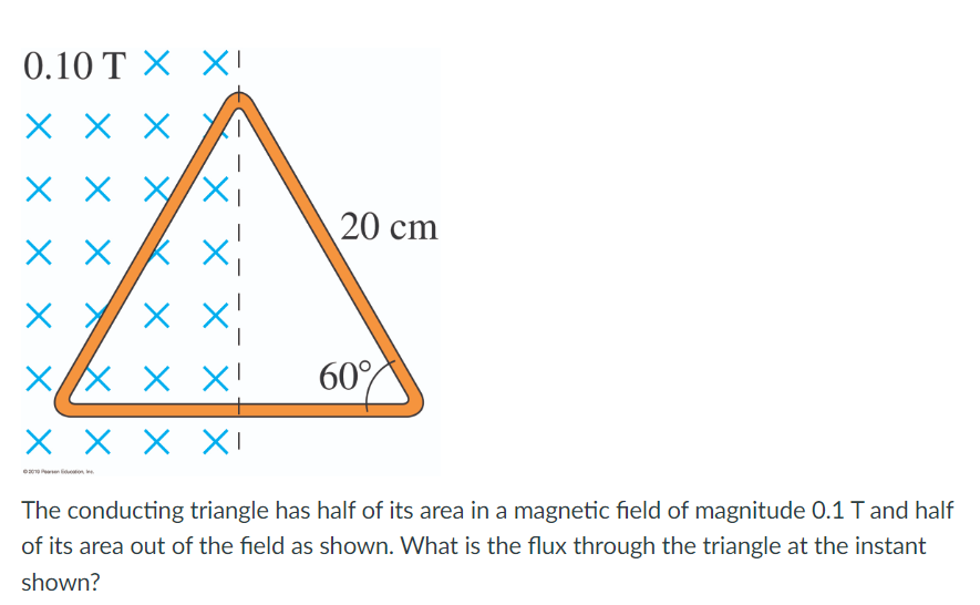 Solved The conducting triangle has half of its area in a | Chegg.com