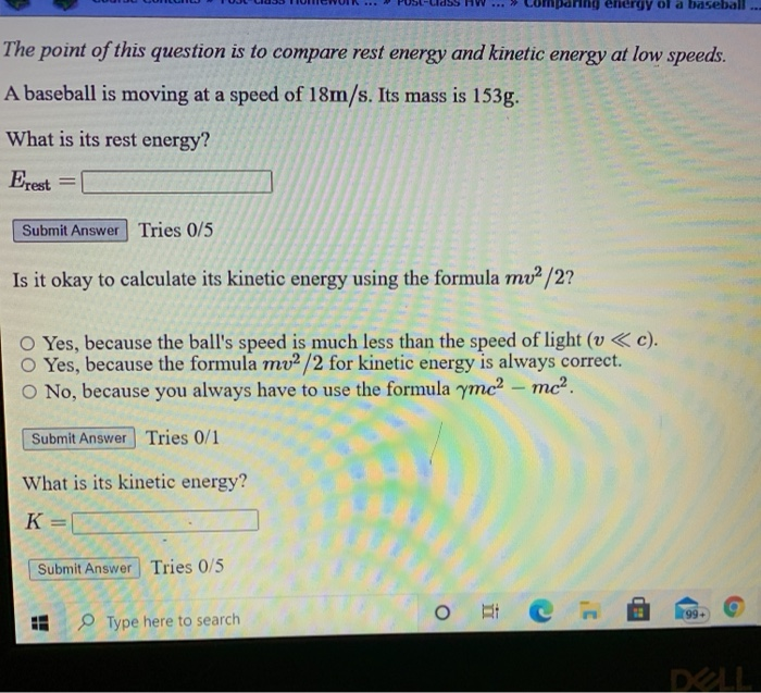 Solved energy of a baseball ... The point of this question | Chegg.com