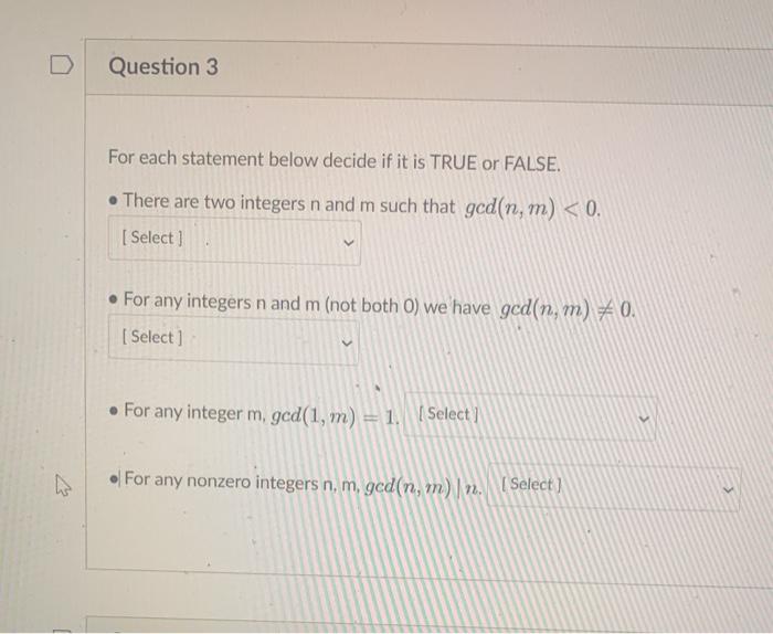 Solved For each statement below decide if it is TRUE or | Chegg.com