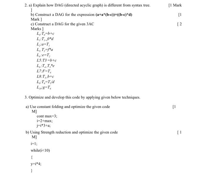 Solved [1 Mark [1 [2 2. a) Explain how DAG (directed acyclic | Chegg.com