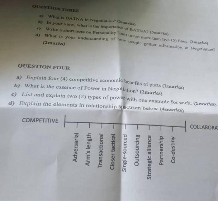 Solved QUESTION ONE a) What is Negotiation? (1mark.) b) | Chegg.com