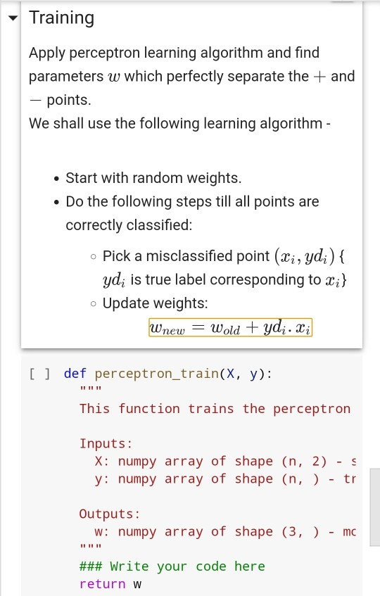 Training Apply perceptron learning algorithm and find | Chegg.com