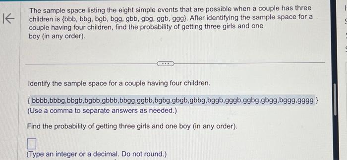 Solved find the probability of getting three girls and one | Chegg.com