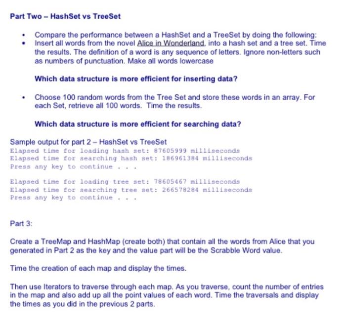 Solved Part Two Hashset Vs Treeset • Compare The 