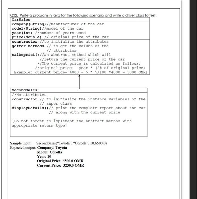 Solved Q32. Write a program in java for the following | Chegg.com