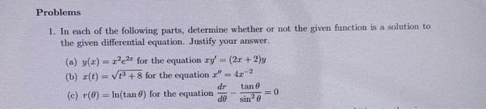 Solved 1. In each of the following parts, determine whether | Chegg.com