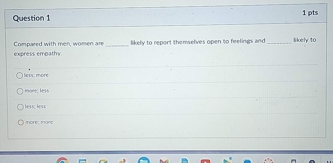 Solved Question 11 ﻿ptsCompared with men, women are likely | Chegg.com