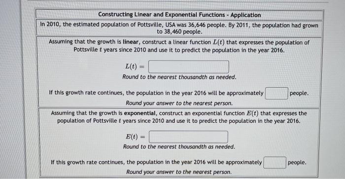 Solved Constructing Linear and Exponential Functions - | Chegg.com