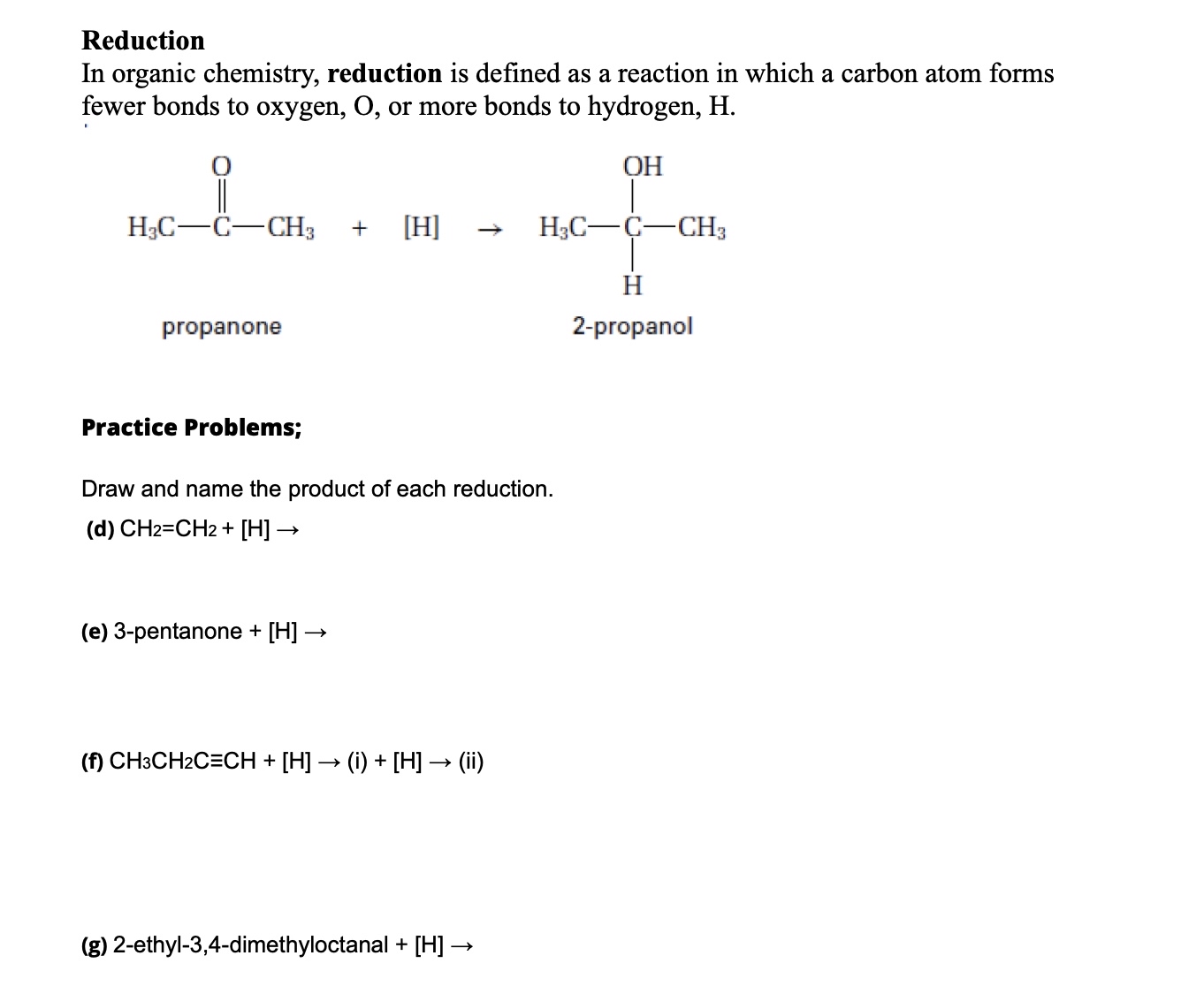 Solved ReductionIn organic chemistry, reduction is defined | Chegg.com