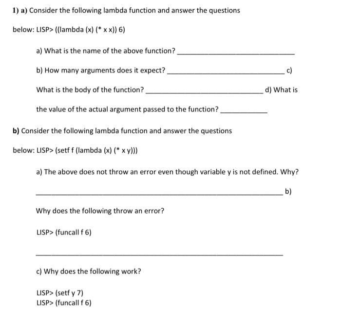 Solved 1) a) Consider the following lambda function and | Chegg.com
