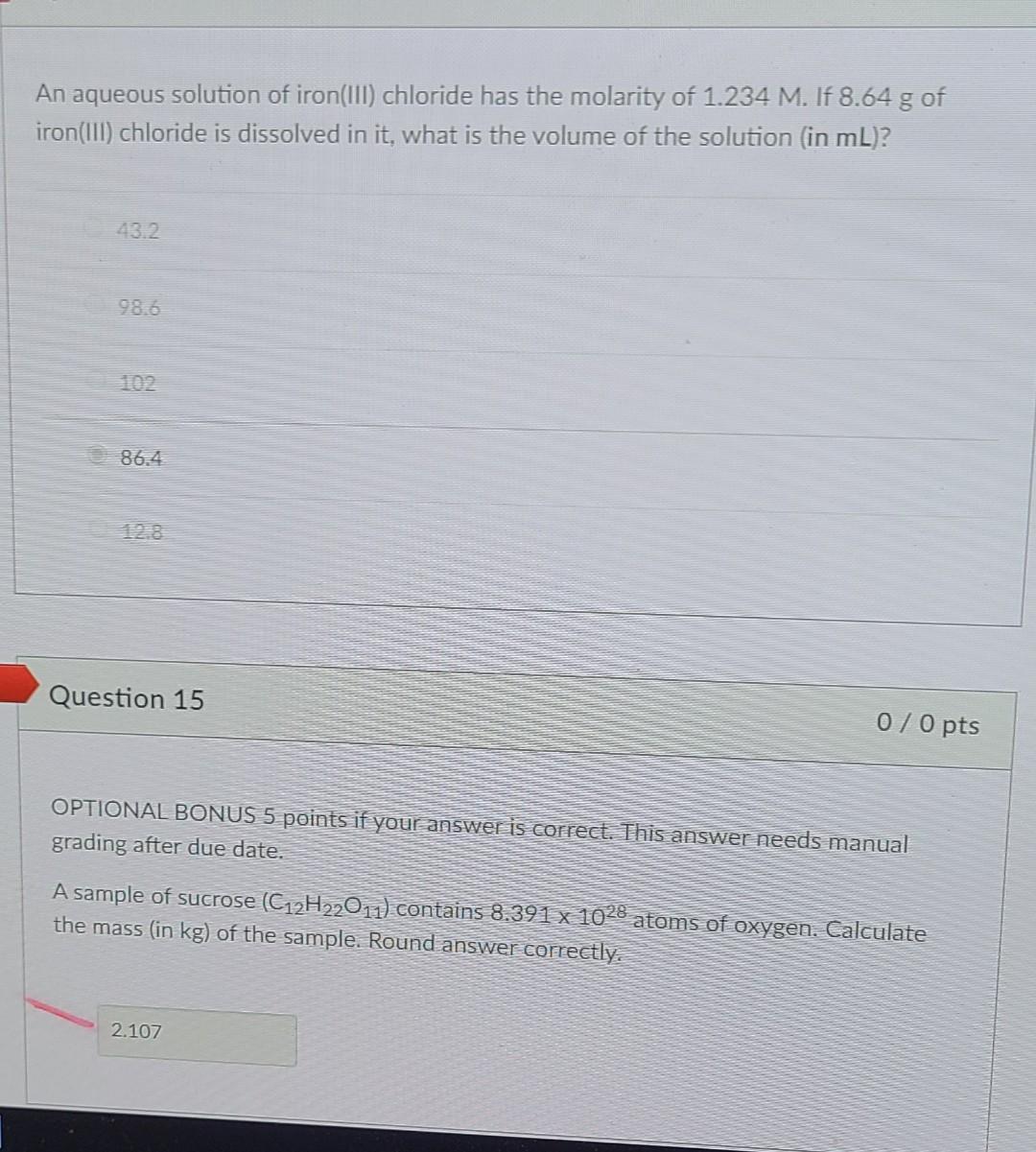 Solved An aqueous solution of iron(III) chloride has the | Chegg.com