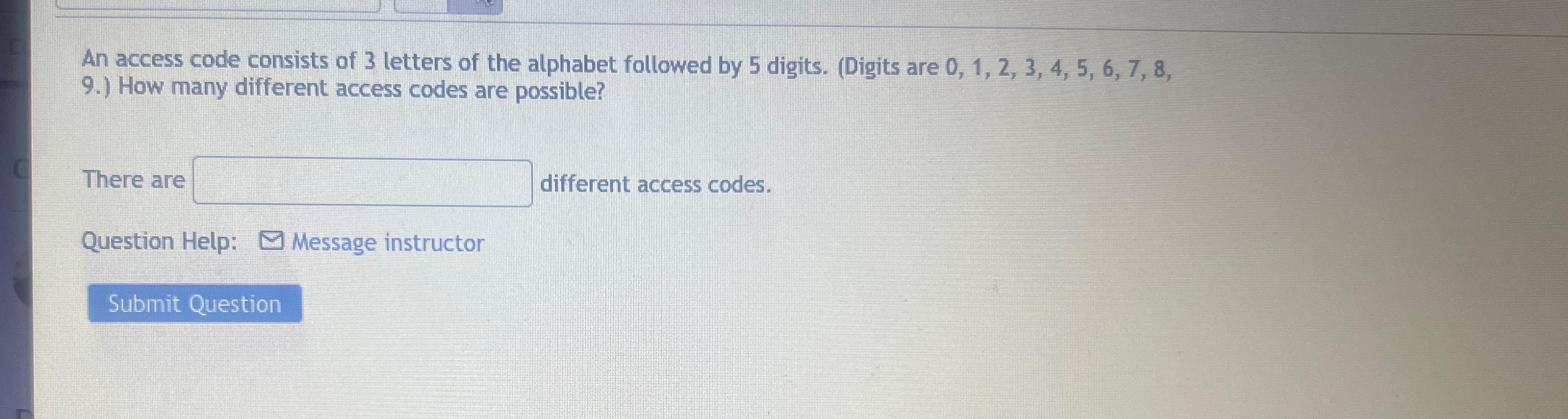 Solved An access code consists of 3 ﻿letters of the alphabet | Chegg.com