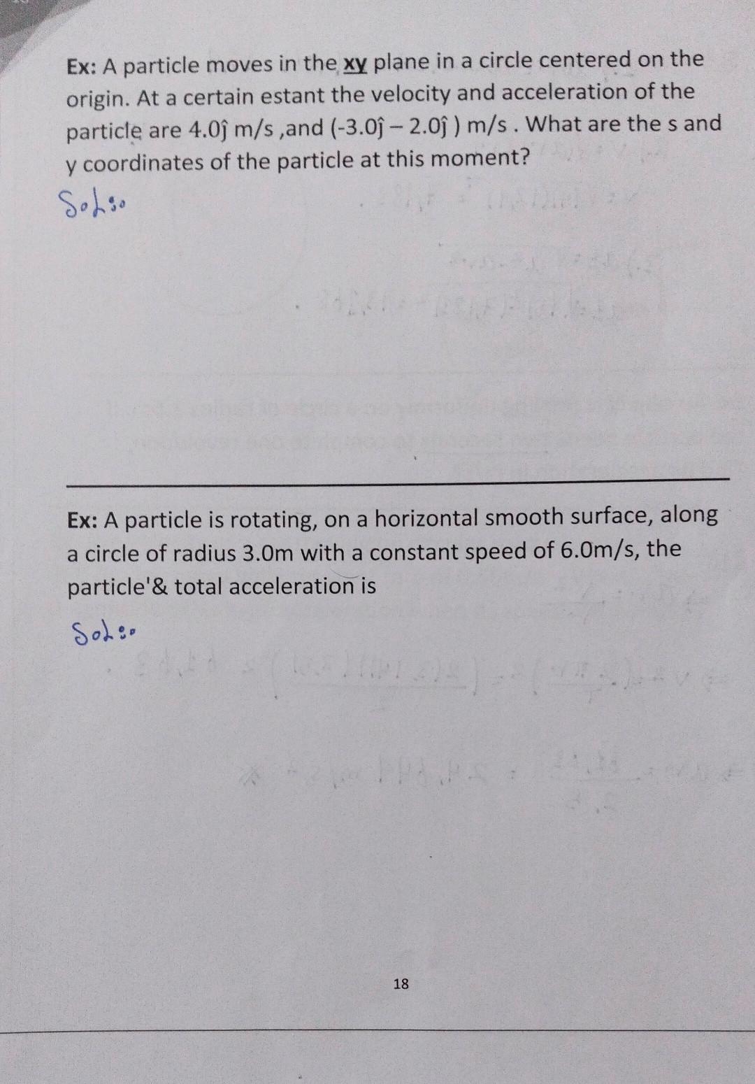 Solved Ex: A particle moves in the xy plane in a circle | Chegg.com