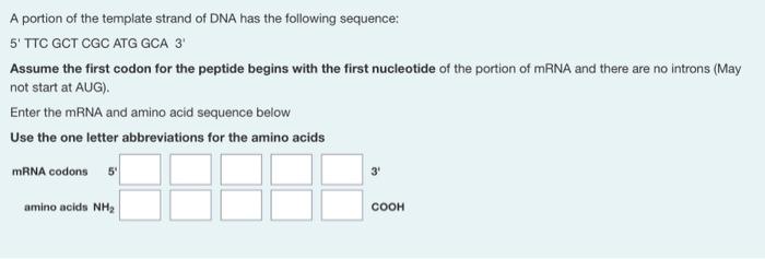 Solved A portion of the template strand of DNA has the | Chegg.com