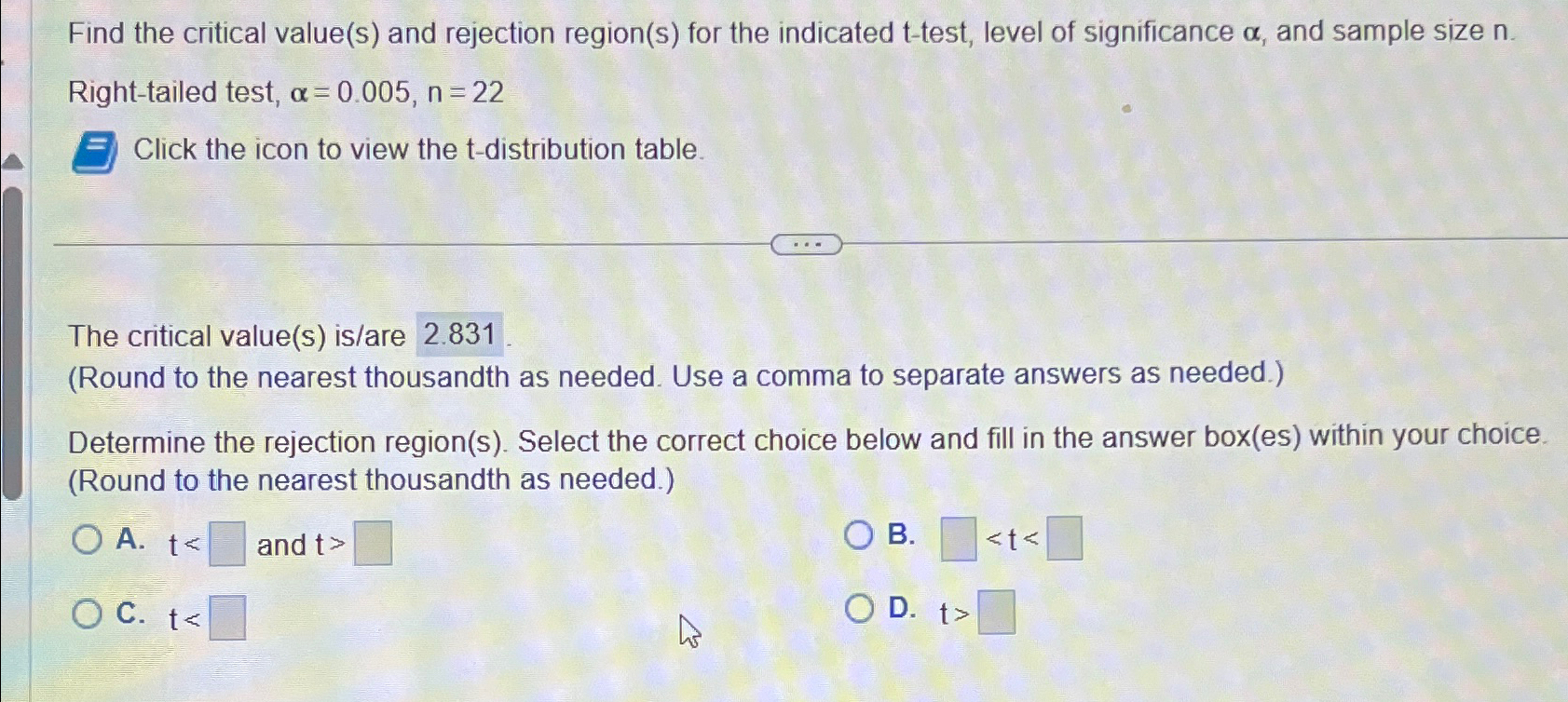 Solved Find the critical value(s) ﻿and rejection region(s) | Chegg.com