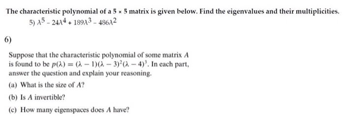 Solved The characteristic polynomial of a 5 x 5 matrix is | Chegg.com