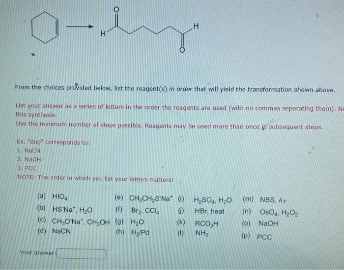 Solved From the choices provided below, list the reagent(s) | Chegg.com