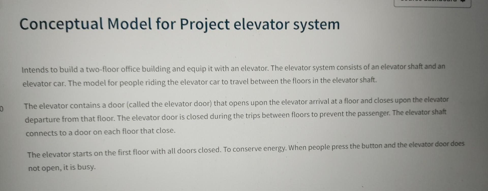 Solved Conceptual Model for Project elevator system Intends | Chegg.com