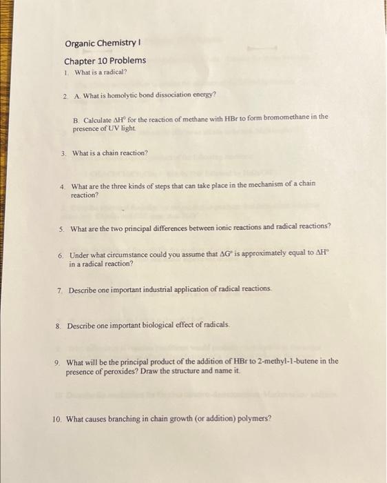 Solved Organic Chemistry I Chapter 10 Problems 1. What is a | Chegg.com