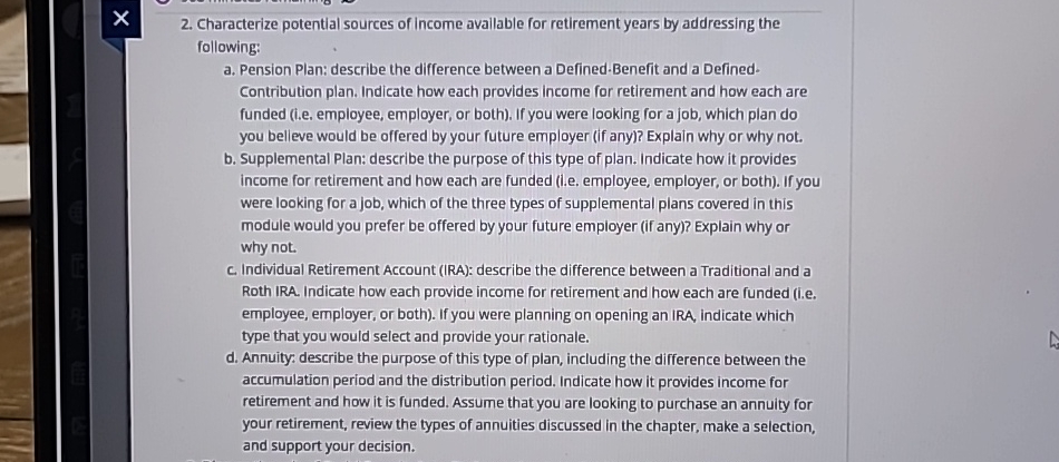 Solved Characterize potential sources of income avallable | Chegg.com