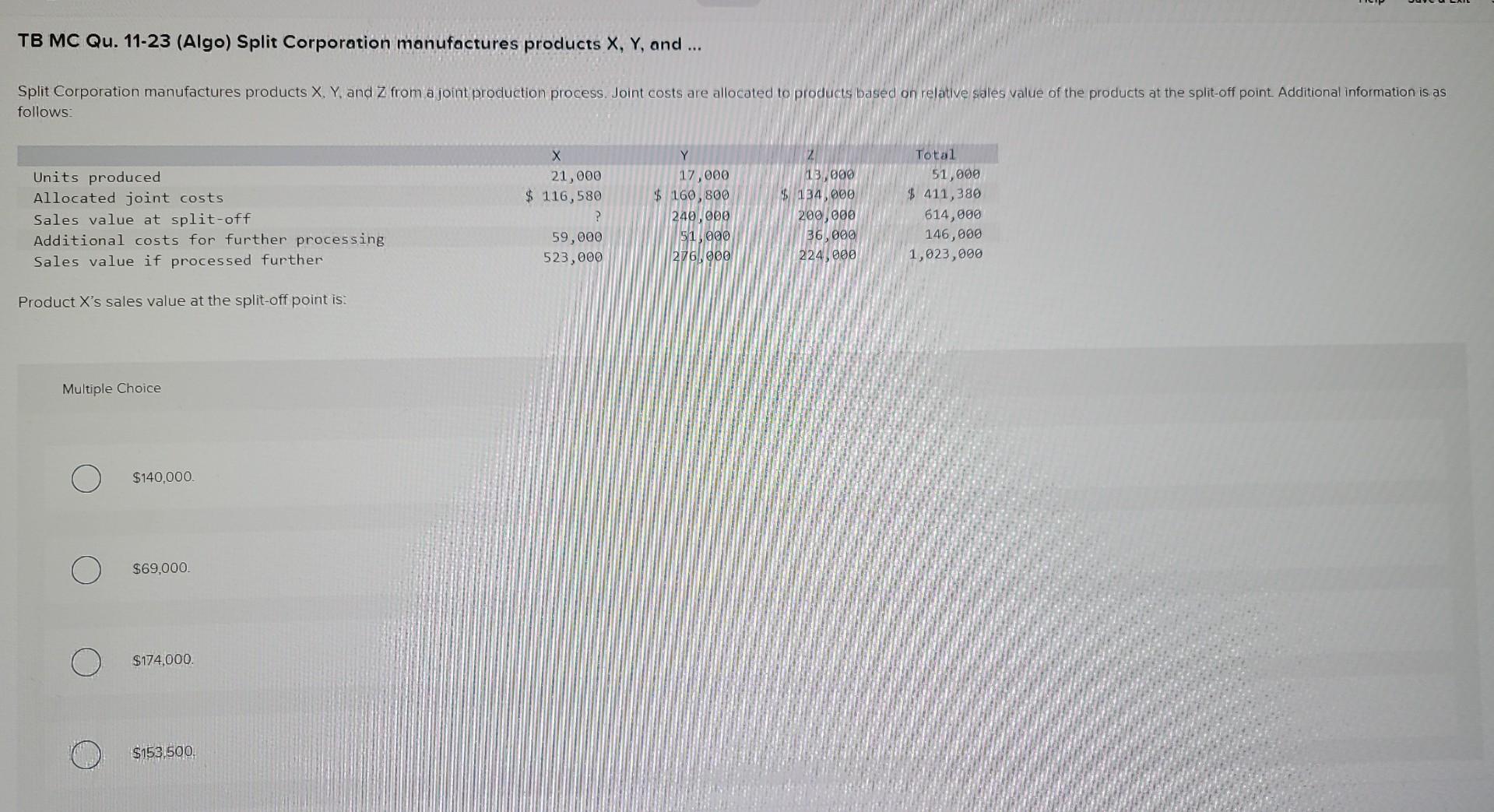 Solved TB MC Qu. 11-23 (Algo) Split Corporation manufactures | Chegg.com
