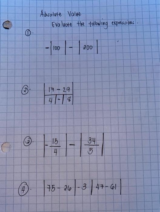 Solved Absolute Value Evo luate the following expressions | Chegg.com