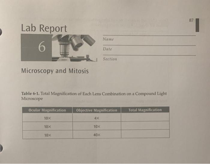87 "I Lab Report 6 Name Date Section Microscopy and | Chegg.com