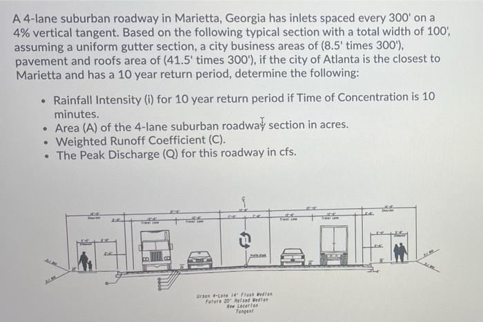 Solved A4-lane suburban roadway in Marietta, Georgia has | Chegg.com